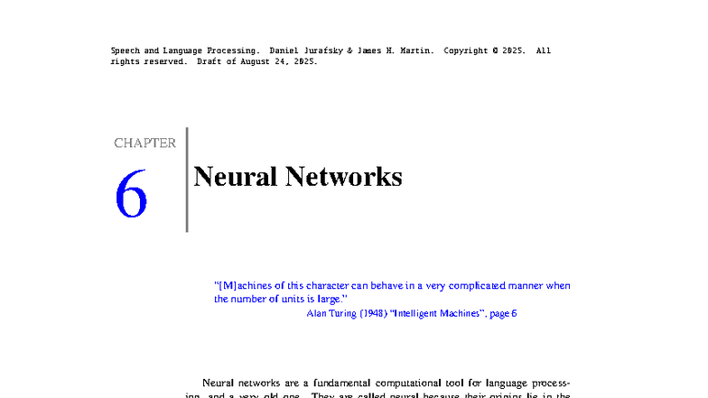 Chapter 6: Neural Networks in Speech and Language Processing (CS 101 ...