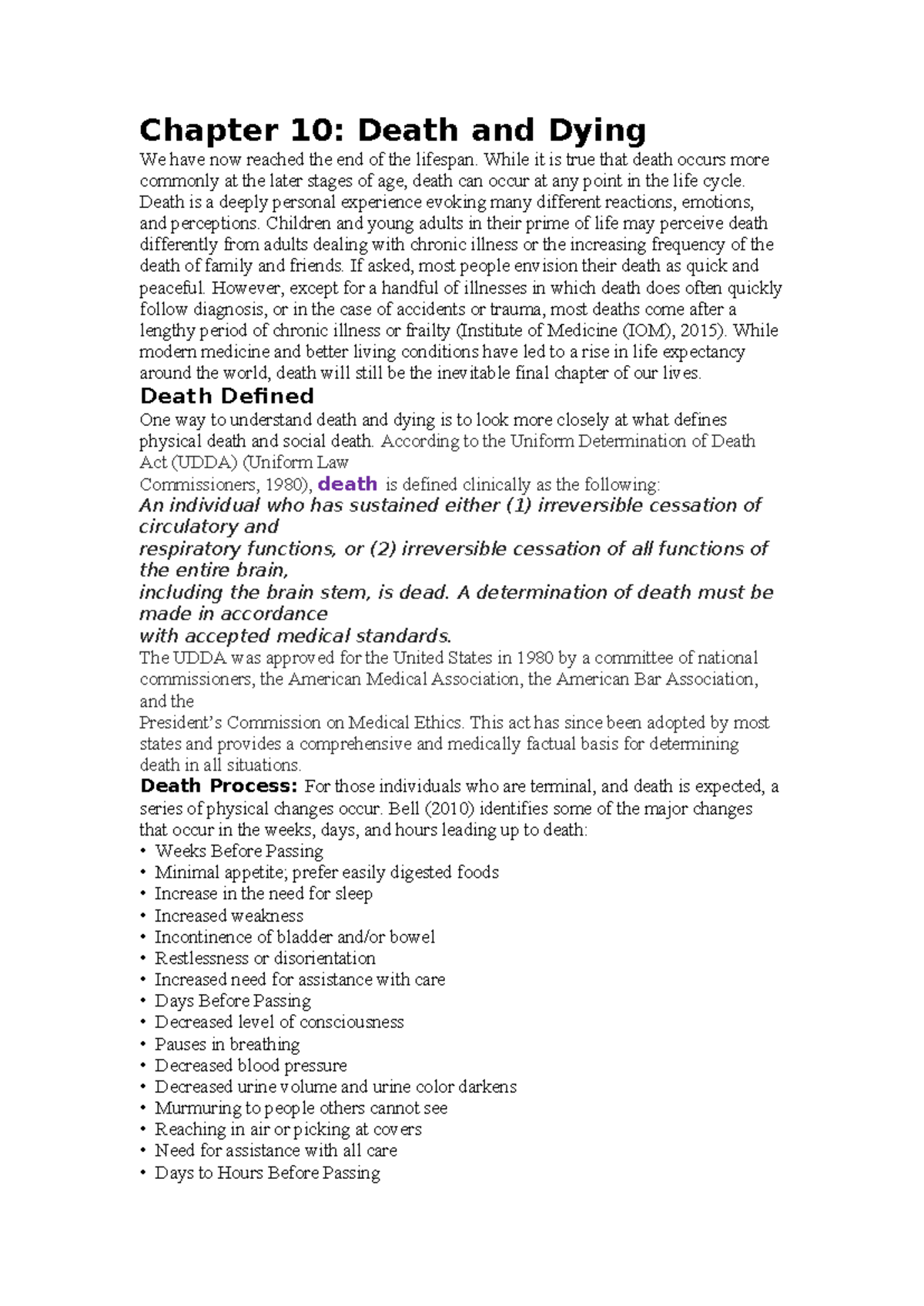 Chapter 10: Understanding Death and Dying in the Lifespan - Studocu
