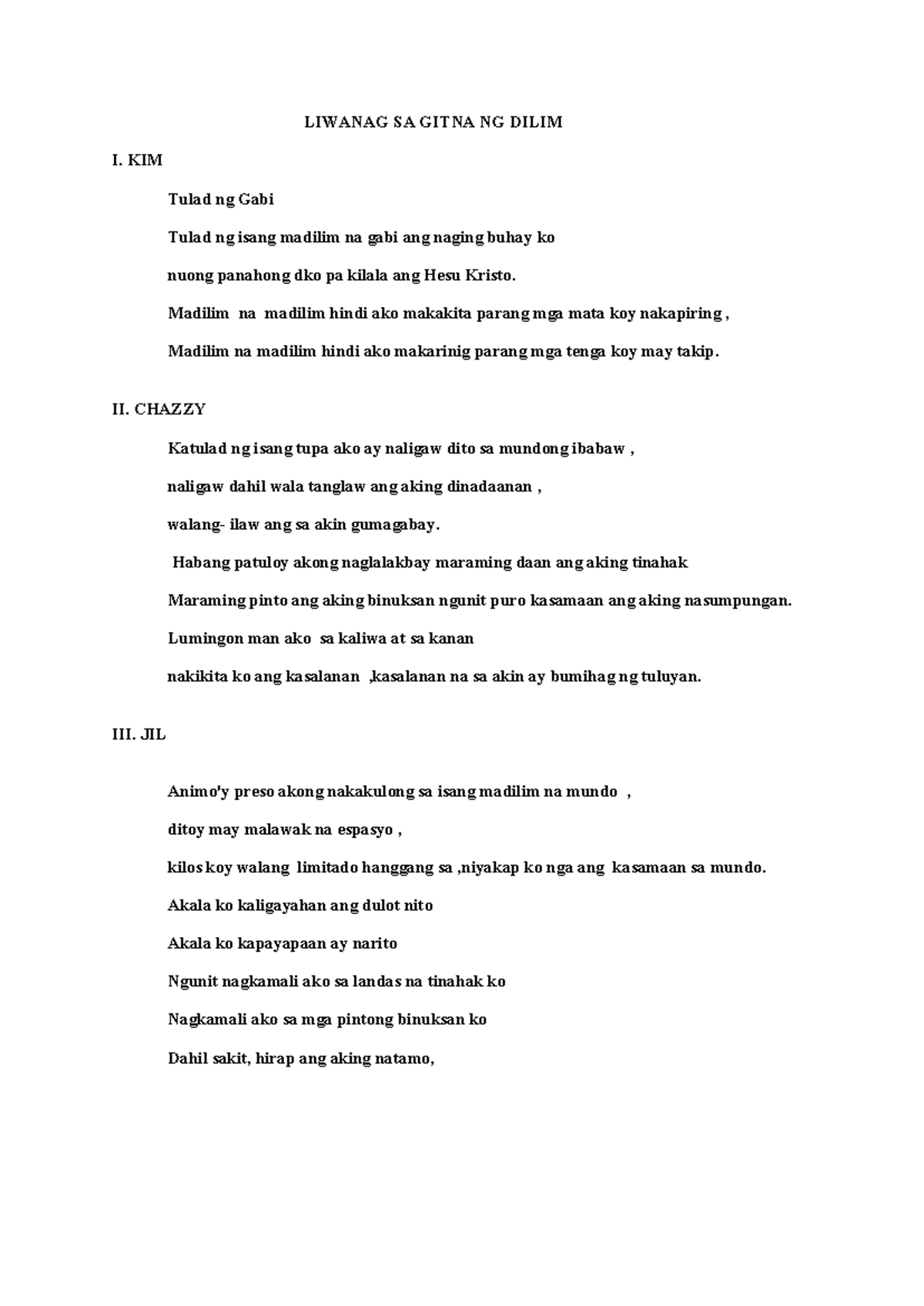 LIWANAG SA GITNA NG DILIM: Pagsasalamin sa Buhay at Pag-asa - Studocu