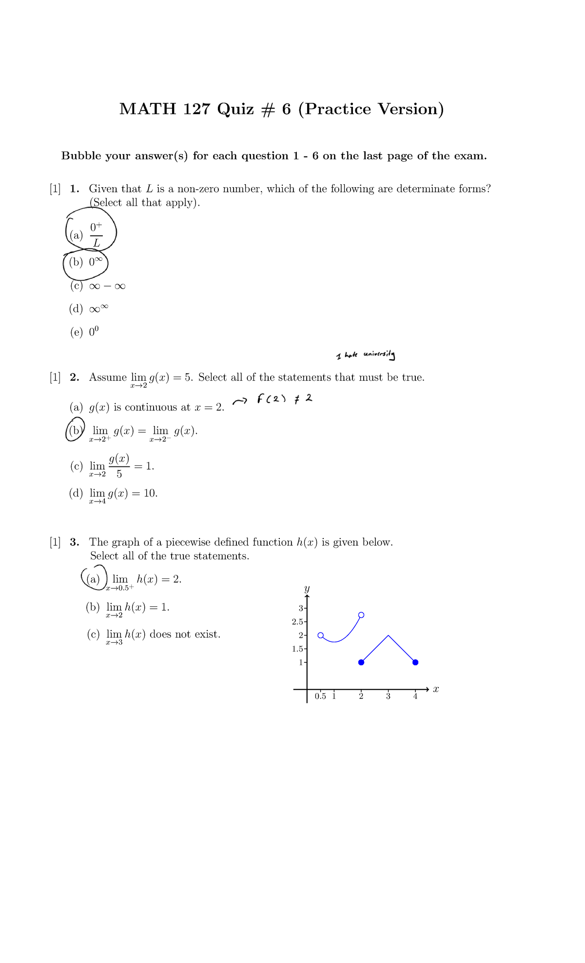 MATH 127 Practice Quiz 6 - Determinants and Limits - Studocu