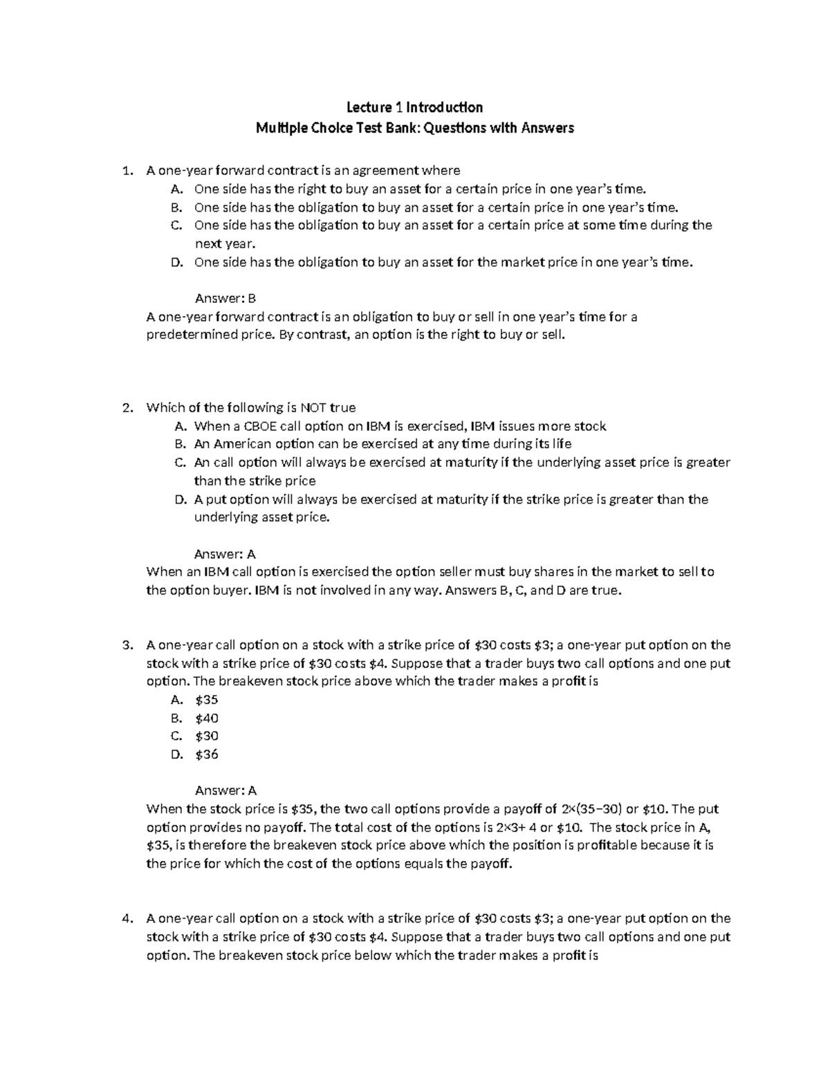 L1 Introduction - TEST - Lecture 1 Introduction Multiple Choice Test ...