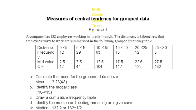 UNIT 1.3b - Measures of Central Tendency for Grouped Data - Studocu
