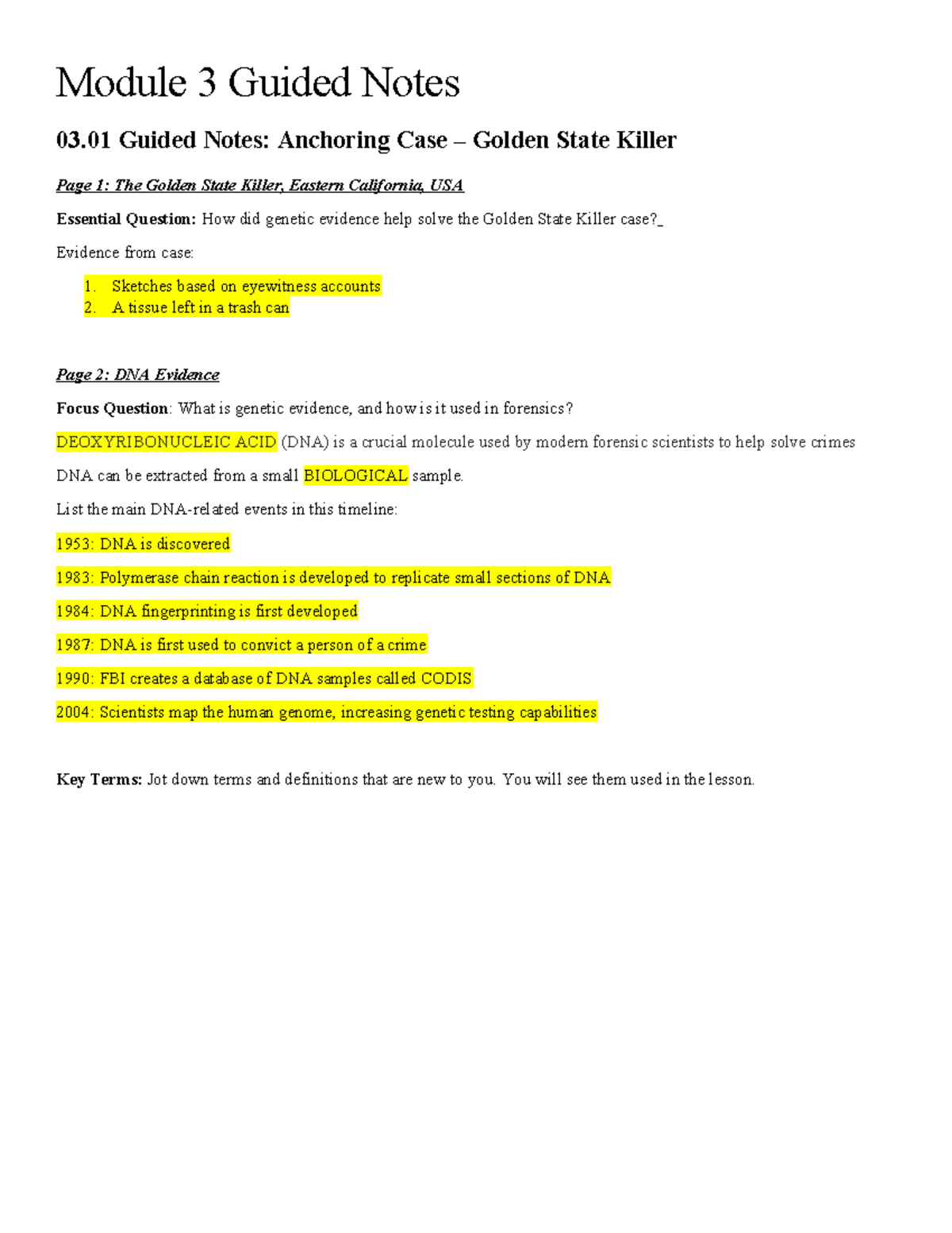 Forensic Science Module 3 Guided Notes: DNA & Blood Evidence - Studocu