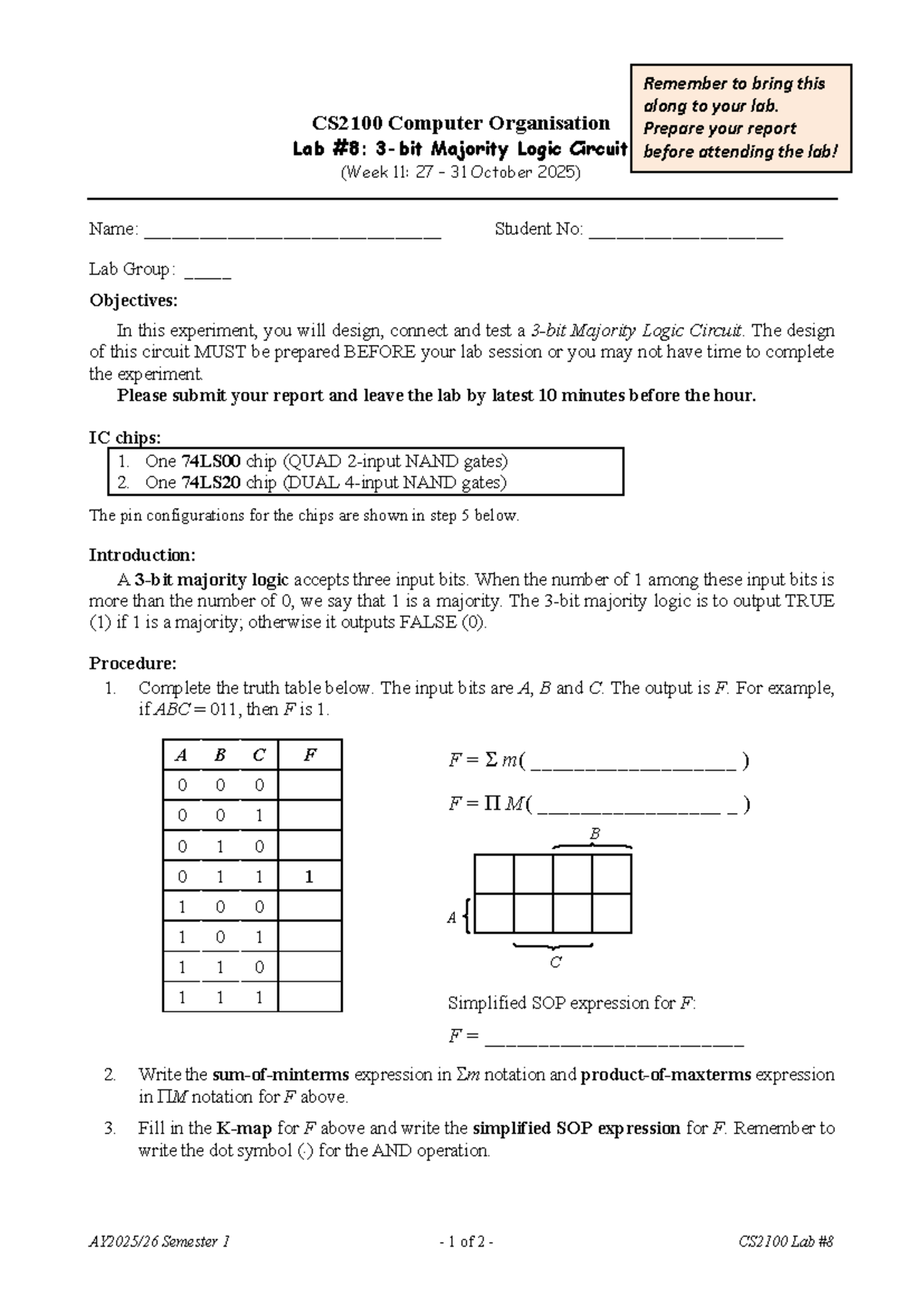 CS2100 Lab Report: Majority Logic Circuit Design (Week 11) - Studocu