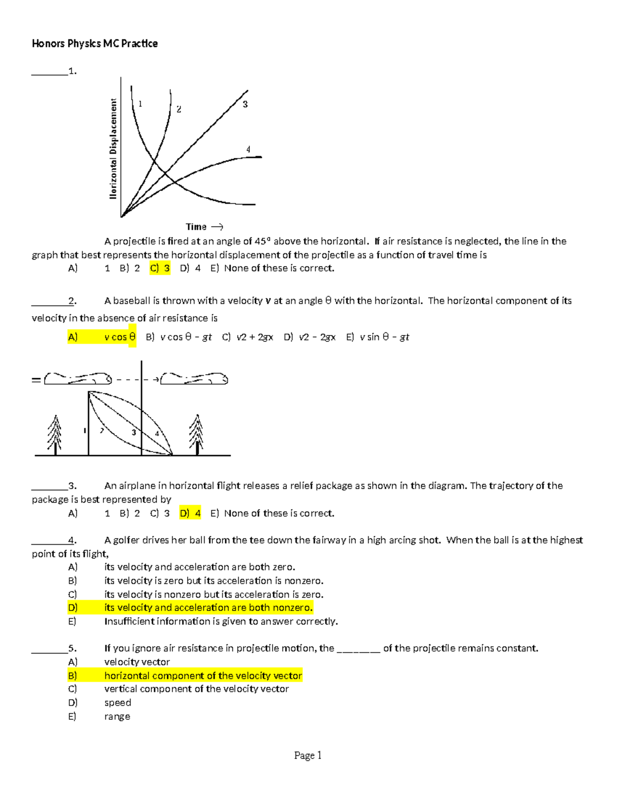 Honors Physics (PHYS 101) Projectile Motion MC Practice Questions - Studocu