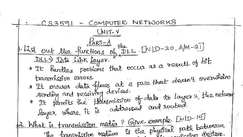 CS3591 COMPUTER NETWORKS 1 - Data Link Layer Functions and Concepts ...