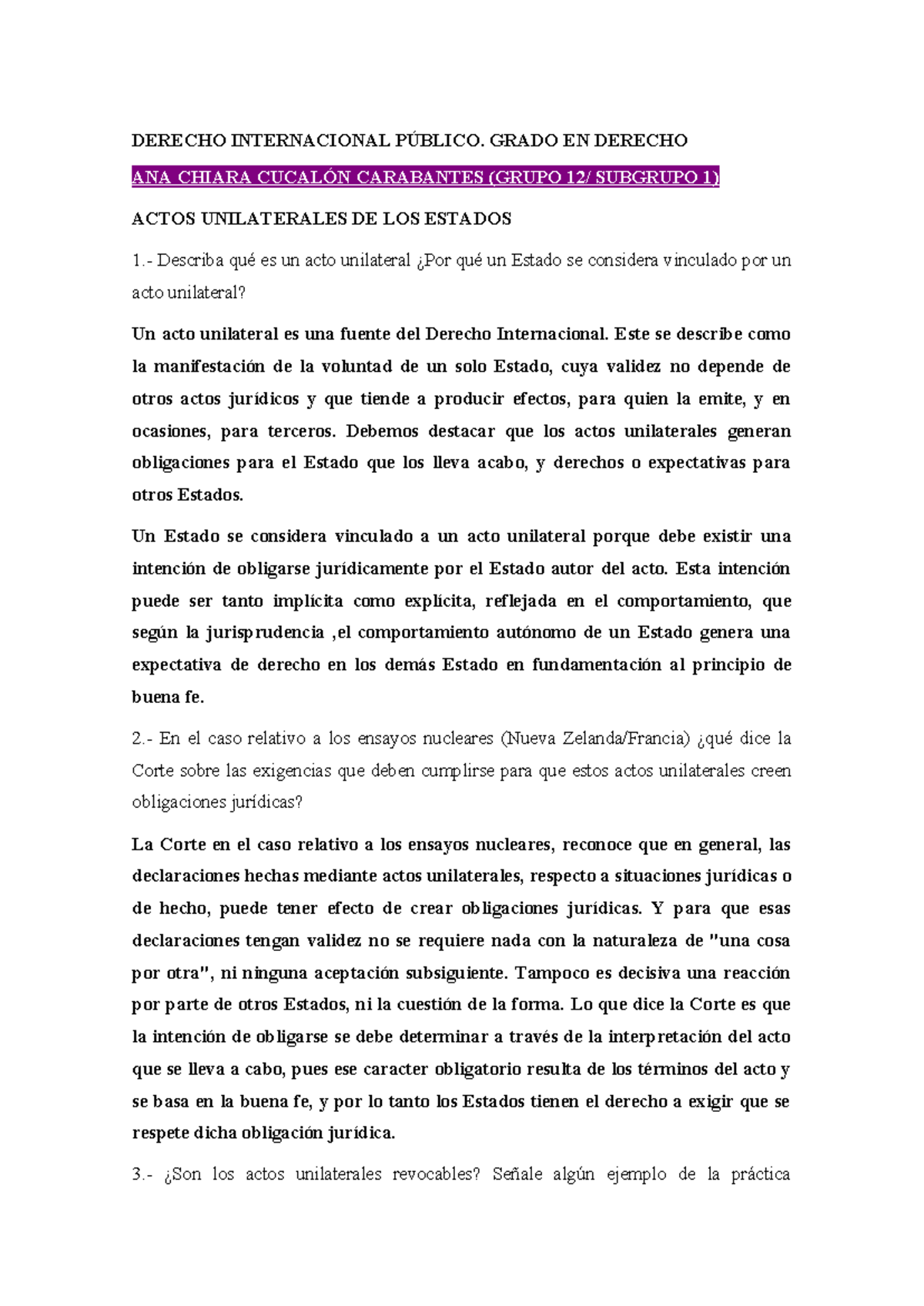 Enunciado Práctica 6 - Actos Unilaterales de los Estados (Documento 1 ...