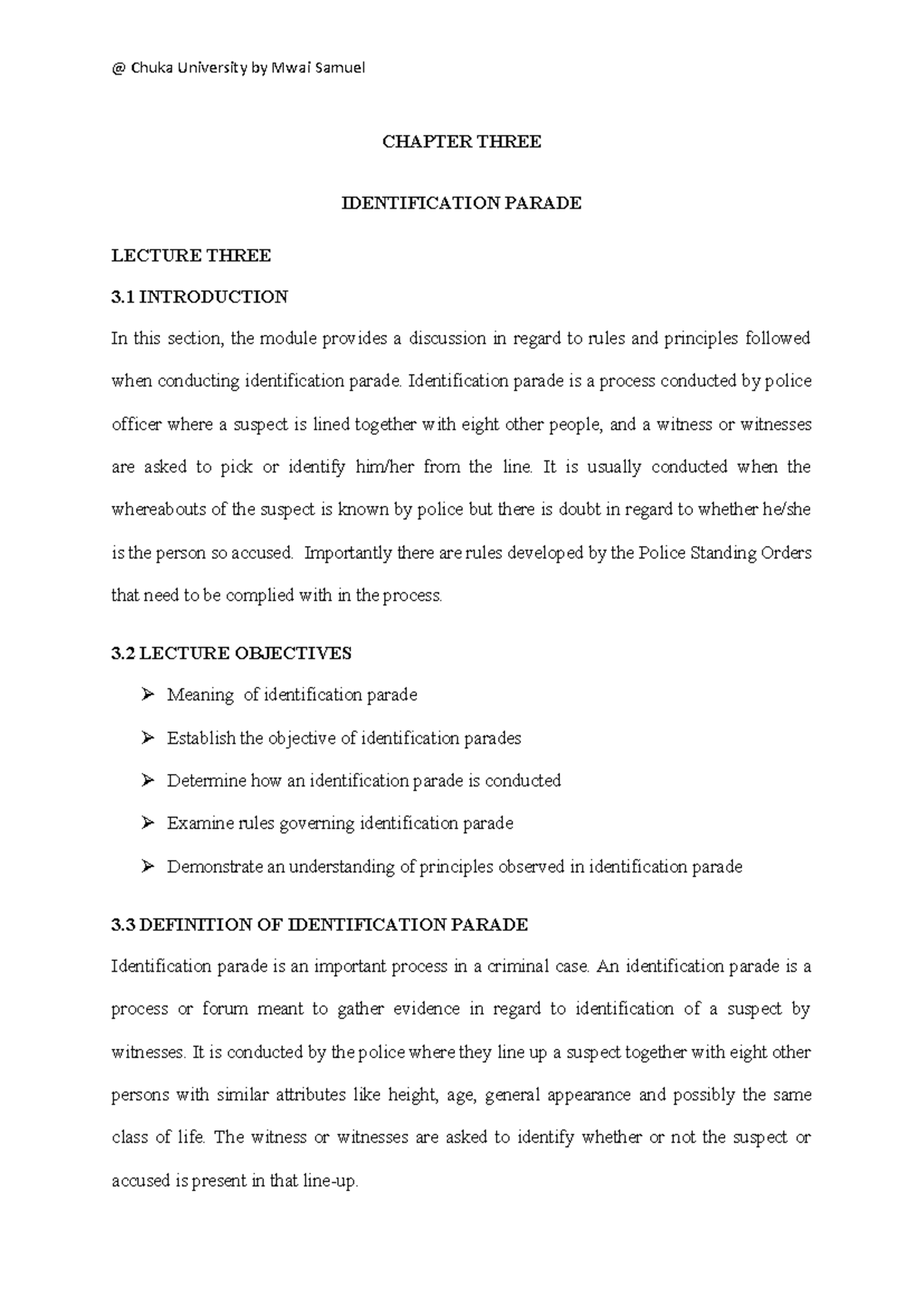 Identification Parade: Principles and Procedures in Criminal ...