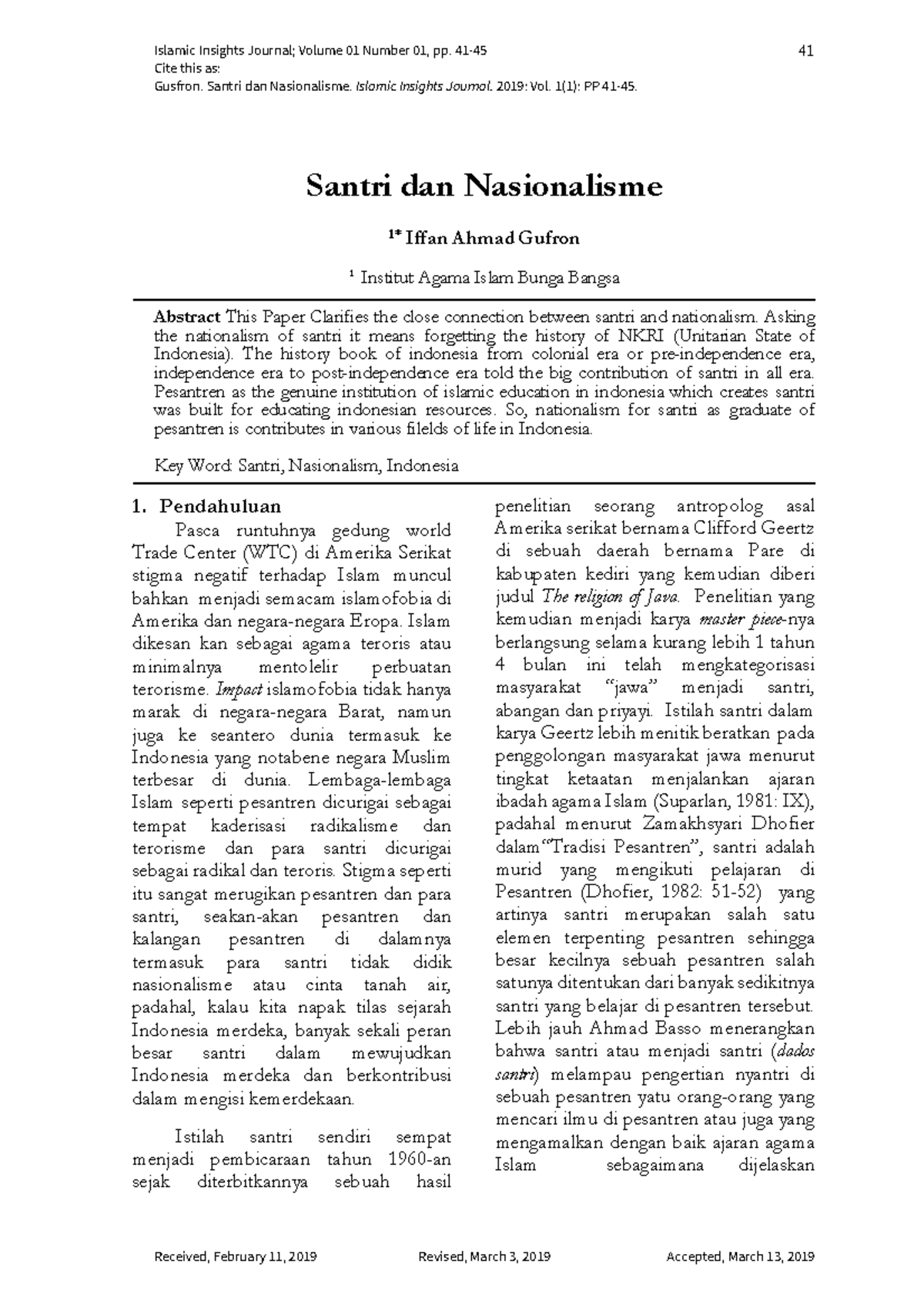 Santri dan Nasionalisme: Peran Pesantren dalam Sejarah Indonesia (ISL 101) - Studocu