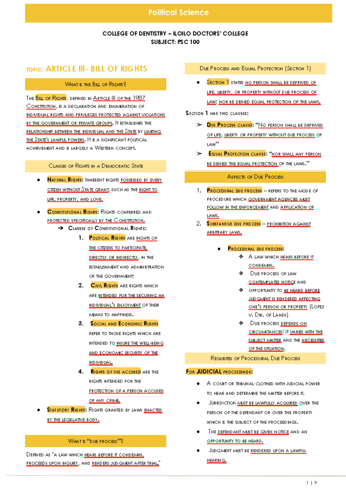 PSC 100 - Midterm Summary on the Bill of Rights and Citizenship - Studocu