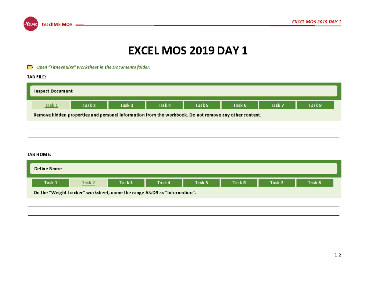 EXCEL MOS 2019 DAY 1 - Worksheet Formatting & Tasks Guide - Studocu
