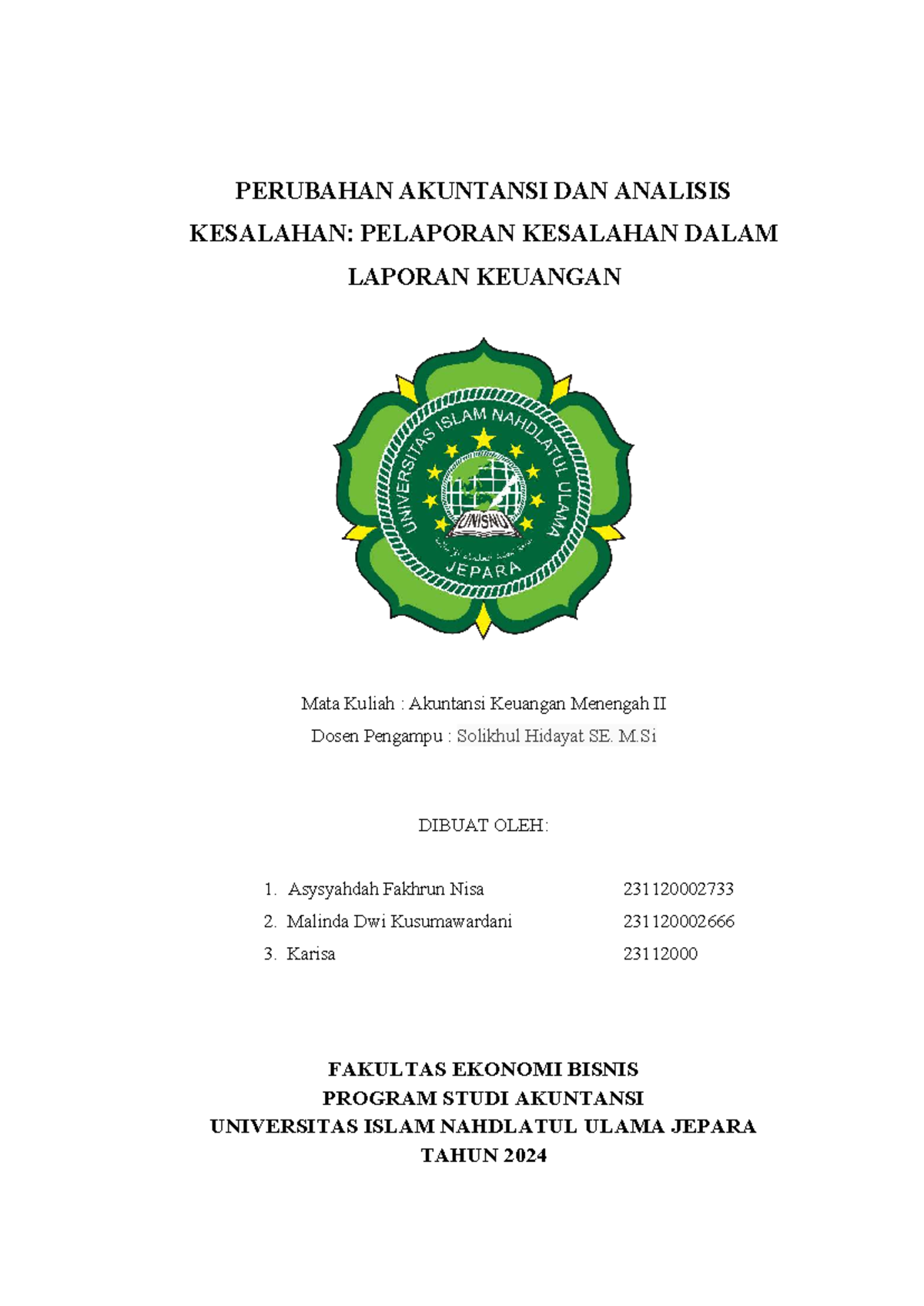 Perubahan Akuntansi dan Analisis Kesalahan dalam Laporan Keuangan (AKM ...