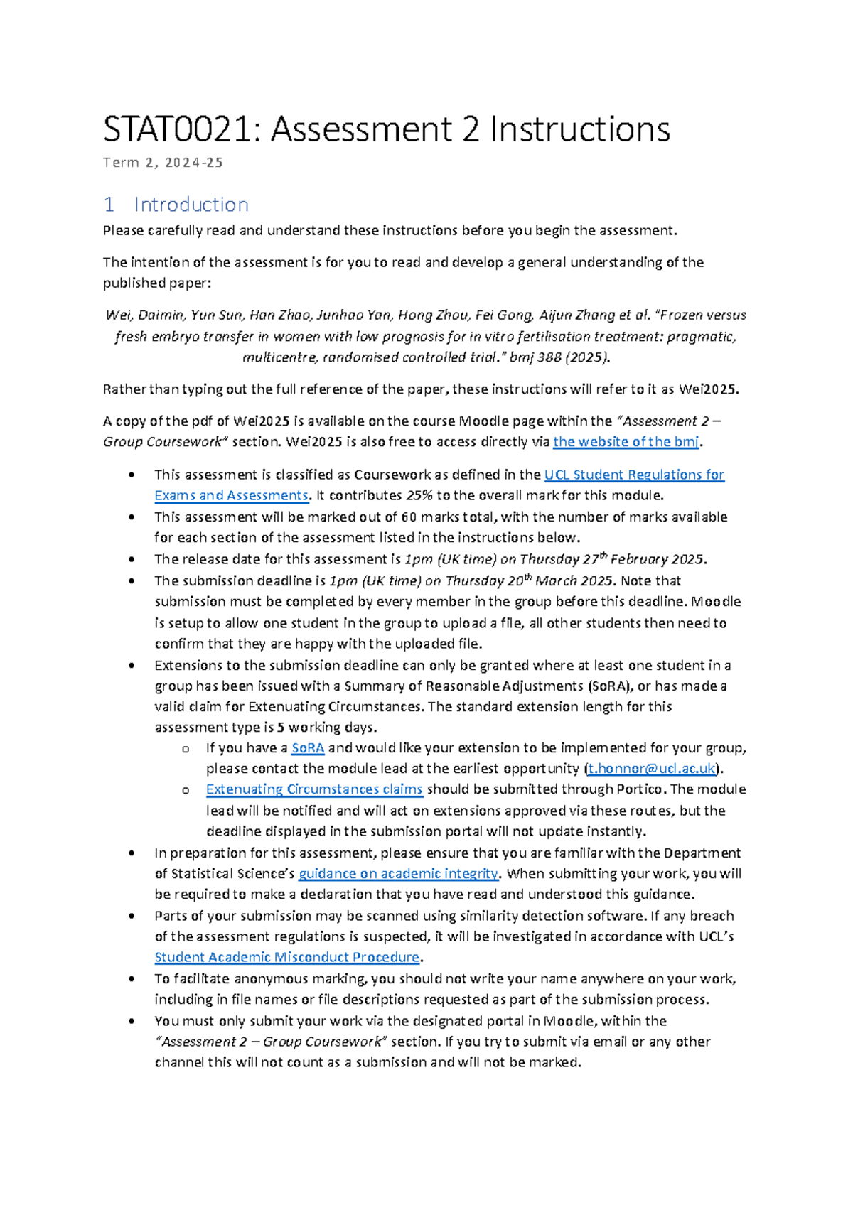 STAT0021: Assessment 2 Instructions for Group Coursework Submission - Studocu