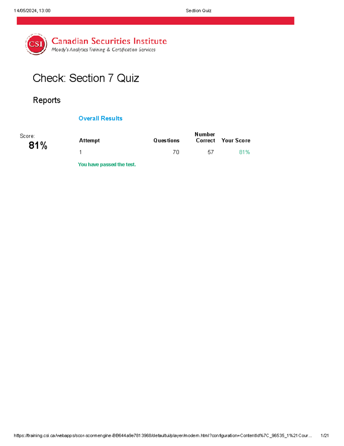 CSC Vol 2 - Section 7 Quiz 1 Results and Insights - Studocu