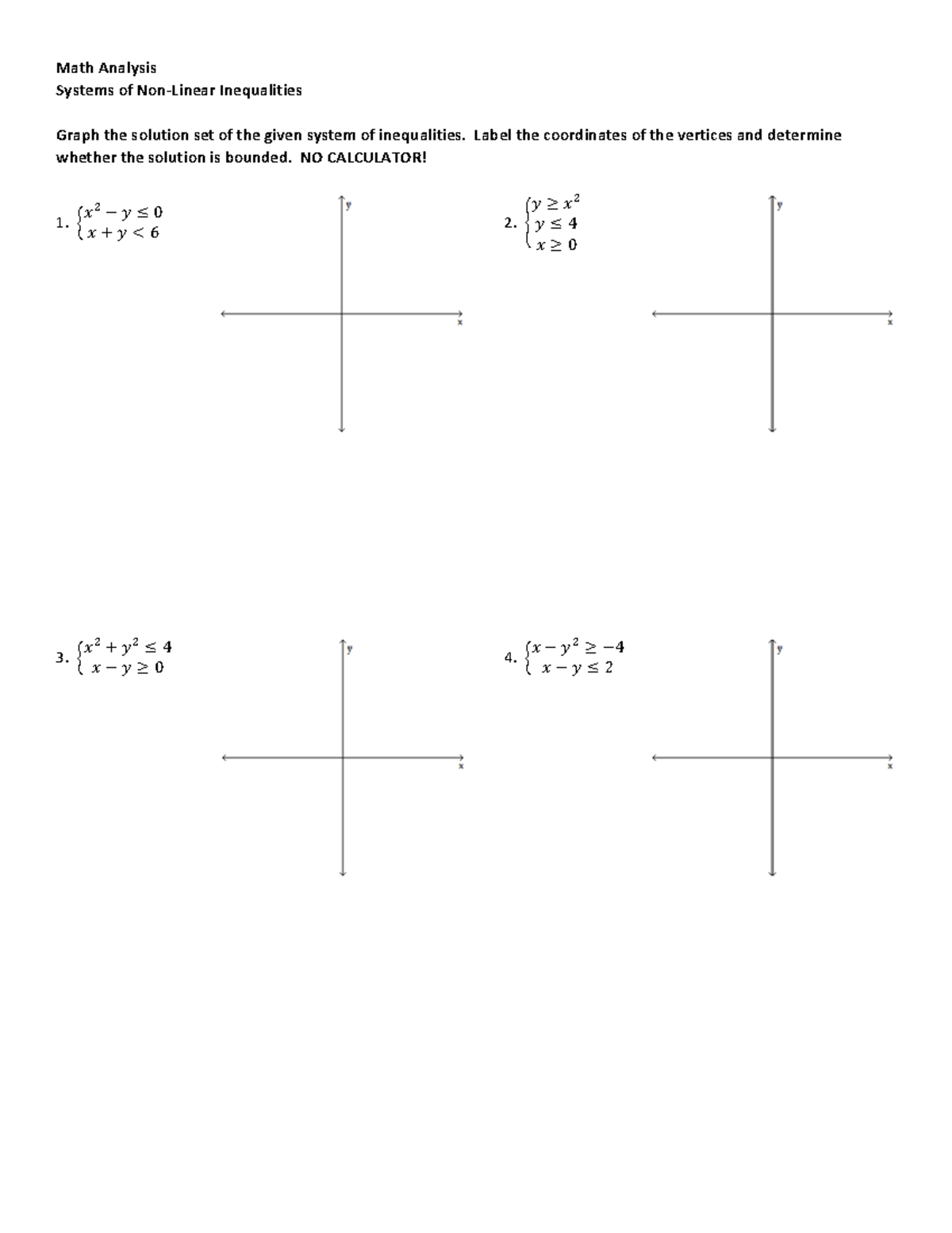 Math Analysis: Systems of Inequalities - Graphing Solutions - Studocu