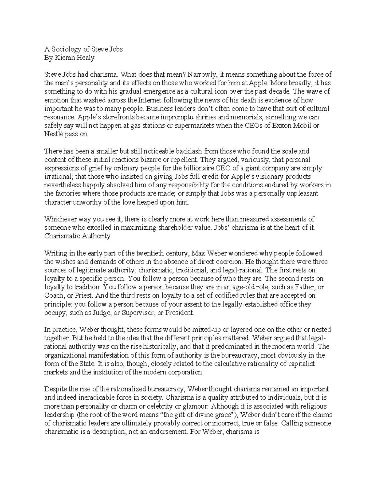 Sociological Insights on Charisma: The Legacy of Steve Jobs - Studocu