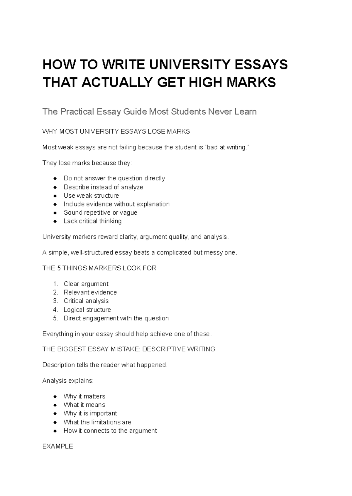 University Essay Writing Guide: Tips for High Marks - Studocu