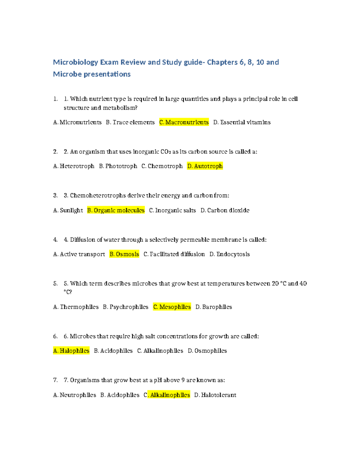 Microbiology Exam Review & Study Guide: Ch. 6, 8, 10 - Studocu