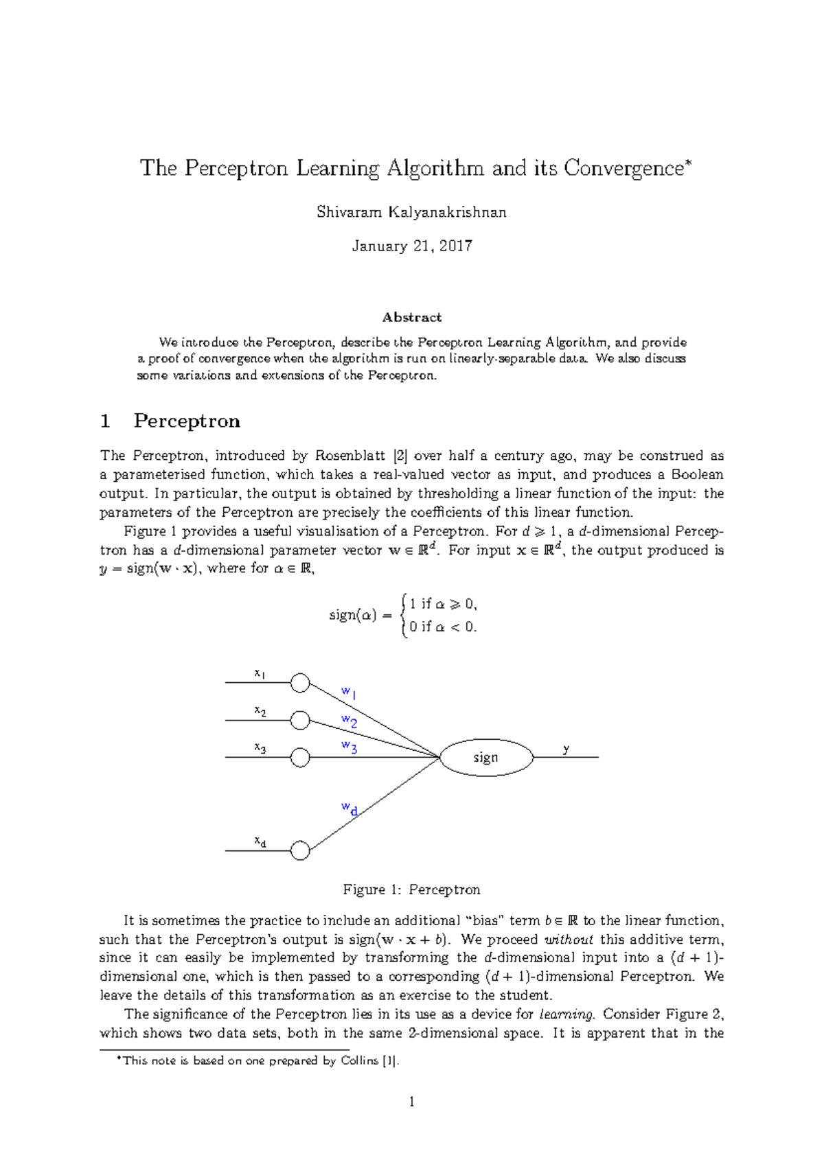 Perceptron Learning Algorithm and Convergence Proofs Overview - Studocu