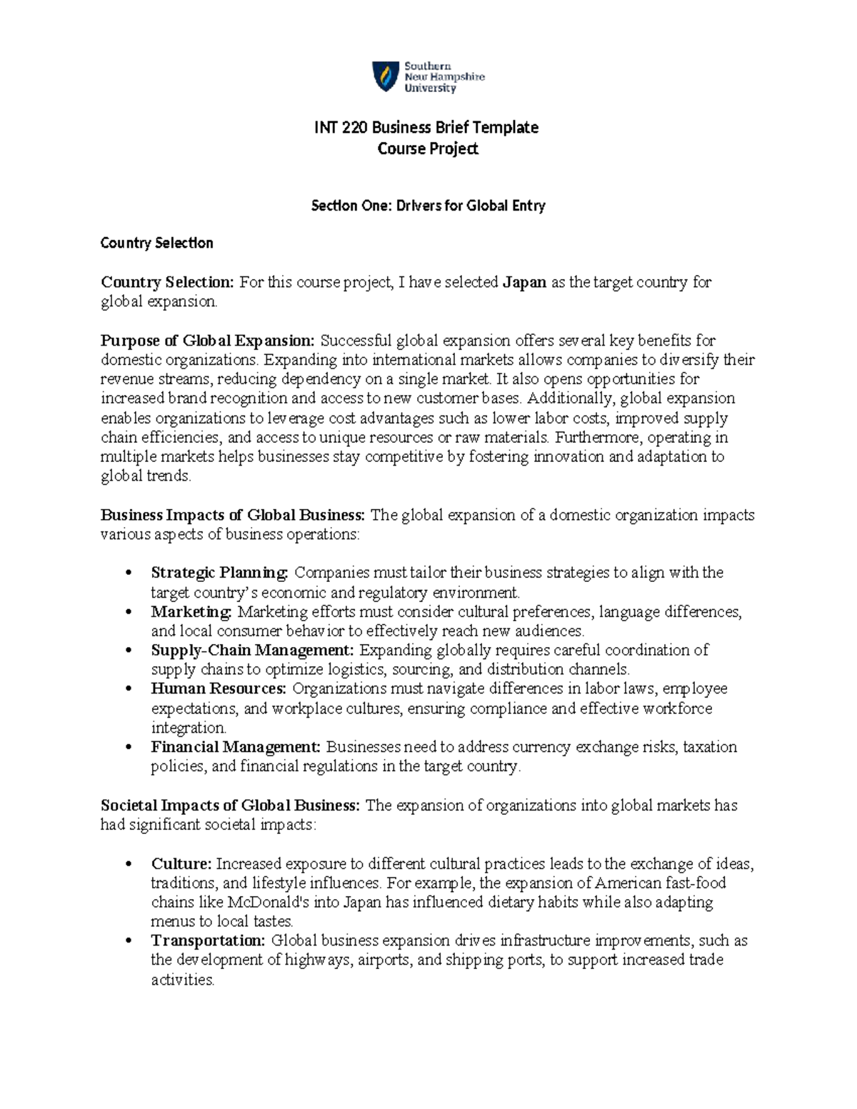 INT 220 Course Project: Global Expansion Strategy for Japan - Studocu