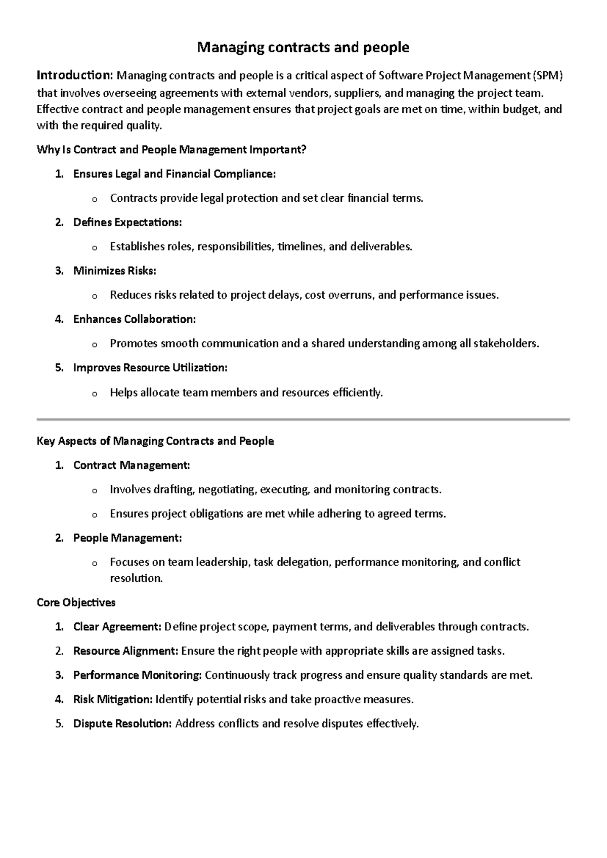 Managing Contracts and People in Software Project Management (SPM ...