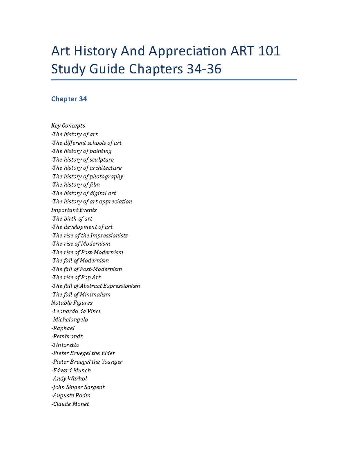 Art History & Appreciation ART 101 Study Guide for Chapters 34-36 - Studocu
