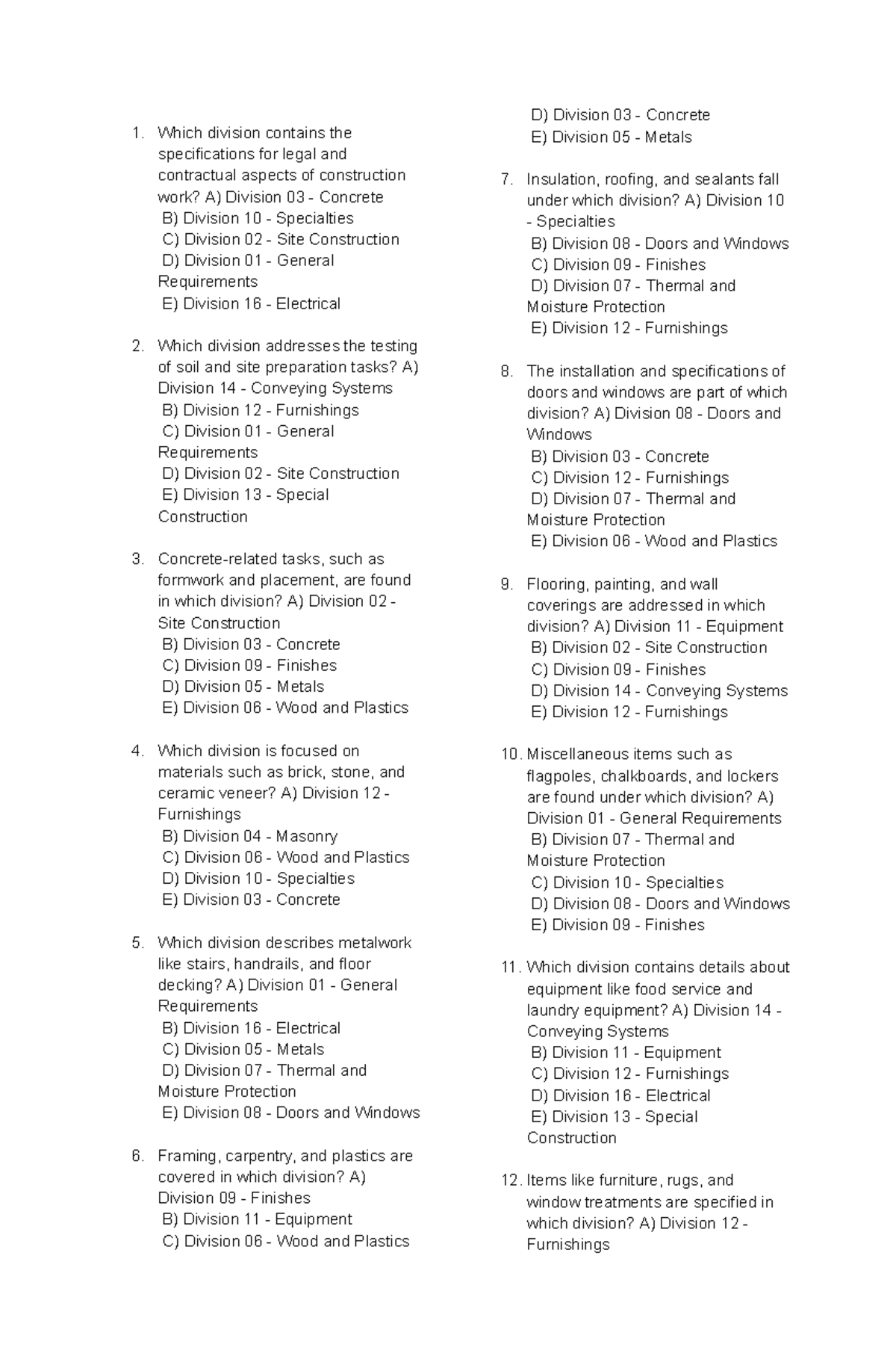 Construction Division Specifications and Legal Aspects (Course Code ...