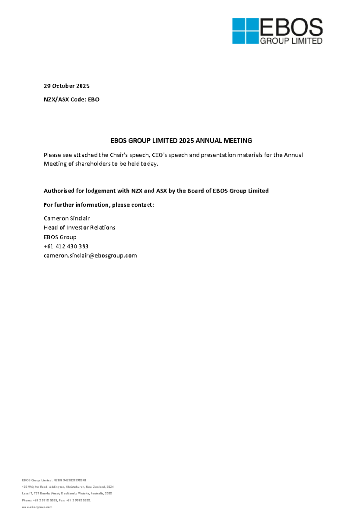 EBOS Group Limited 2025 Annual Meeting Speech & Presentation Materials ...