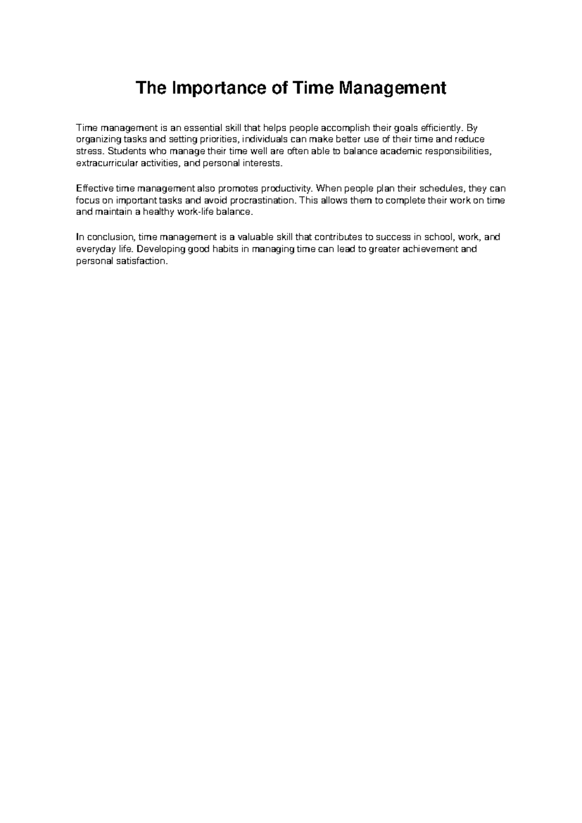 Time Management Essay: Strategies for Success in Life - Studocu