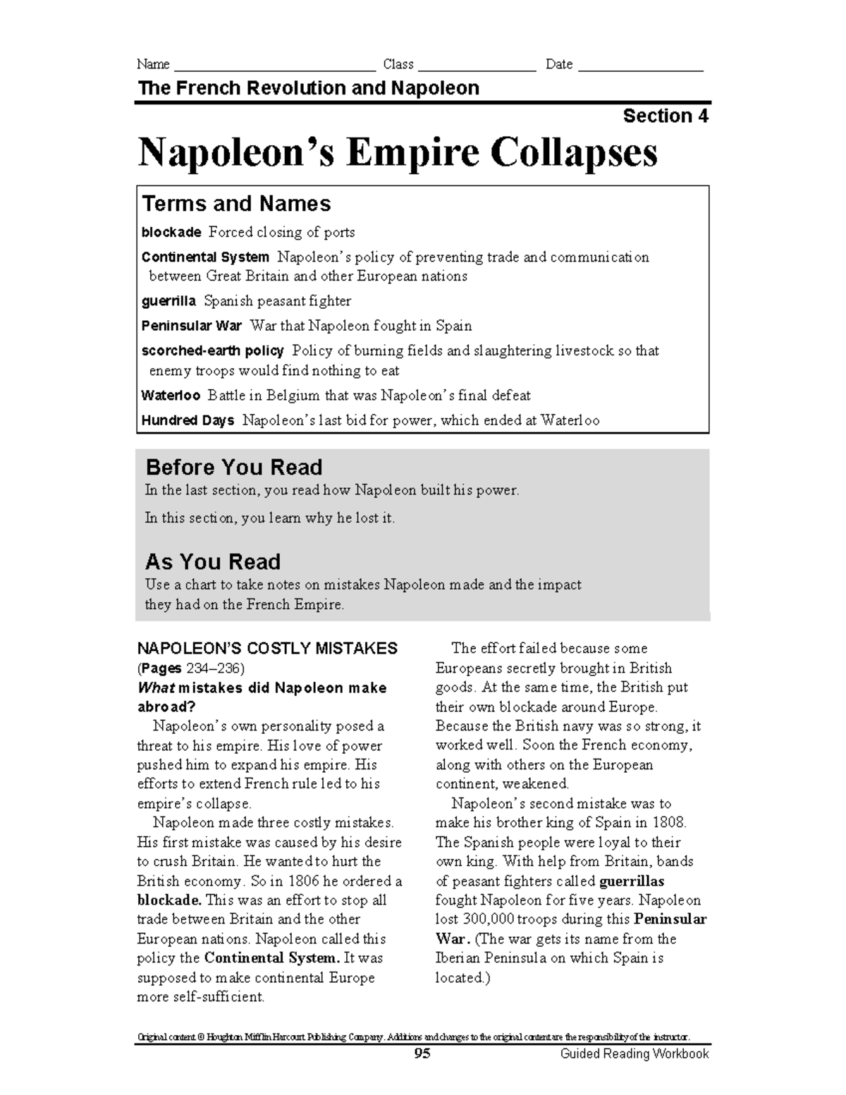 Napoleon's Empire Collapse: Guided Reading Workbook (Section 4) - Studocu