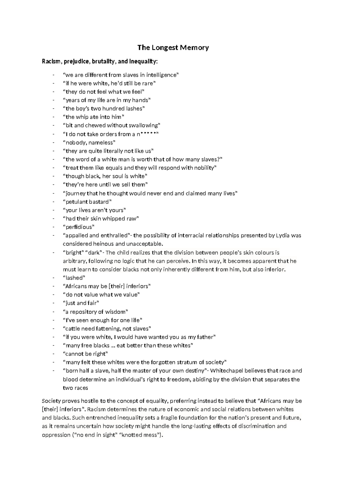 Examining Racism and Memory in D’Aguiar's The Longest Memory (ENG 101 ...