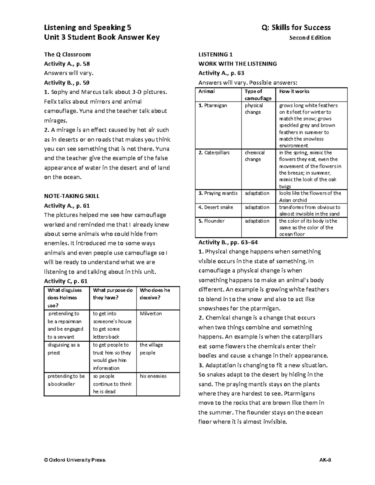 Q2e LS5 U03 Answer Key - 아잉 리스닝 답지 - Unit 3 Student Book Answer Key Second Edition The Q ...