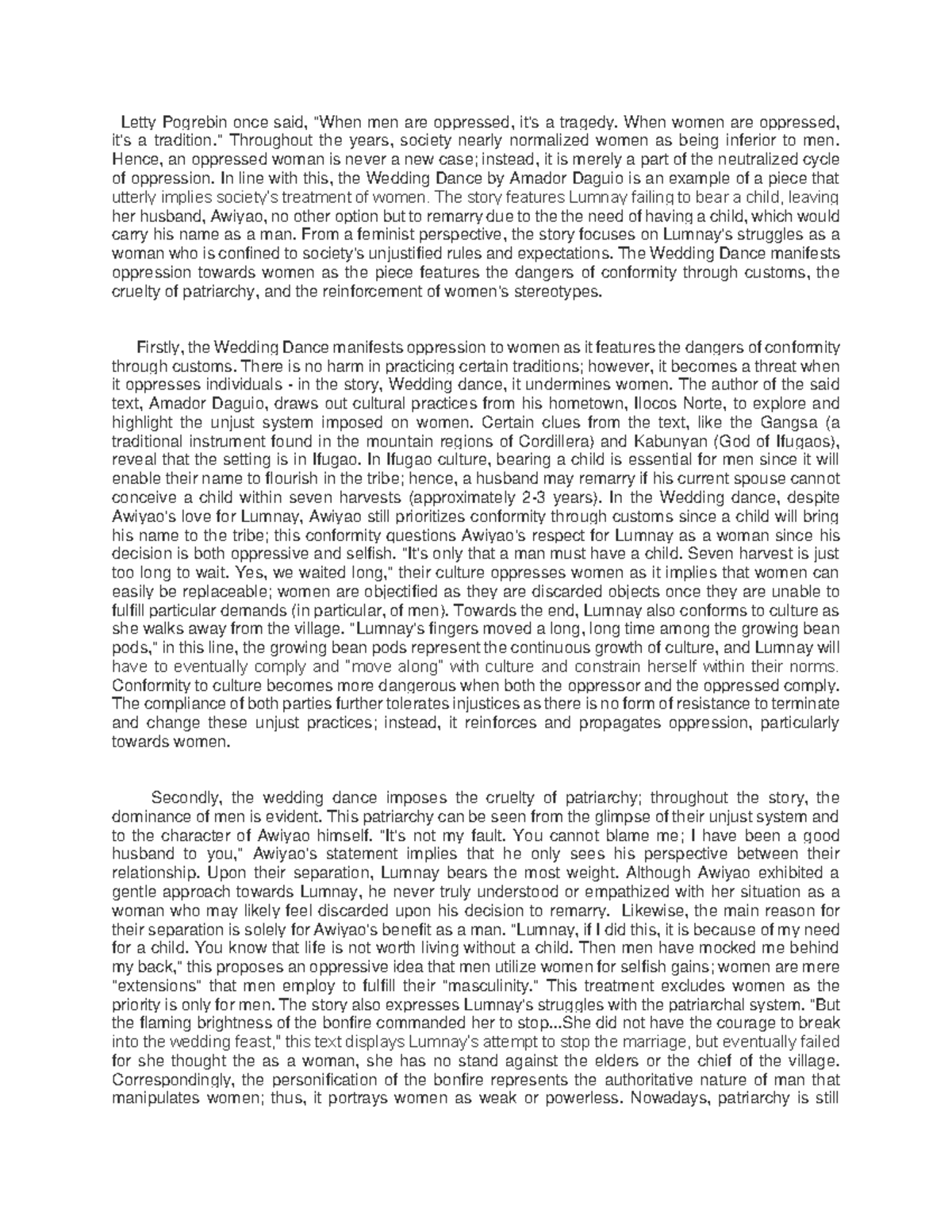 Critique-paper - Critic Paper on The Wedding Dance by Amador Daguio ...