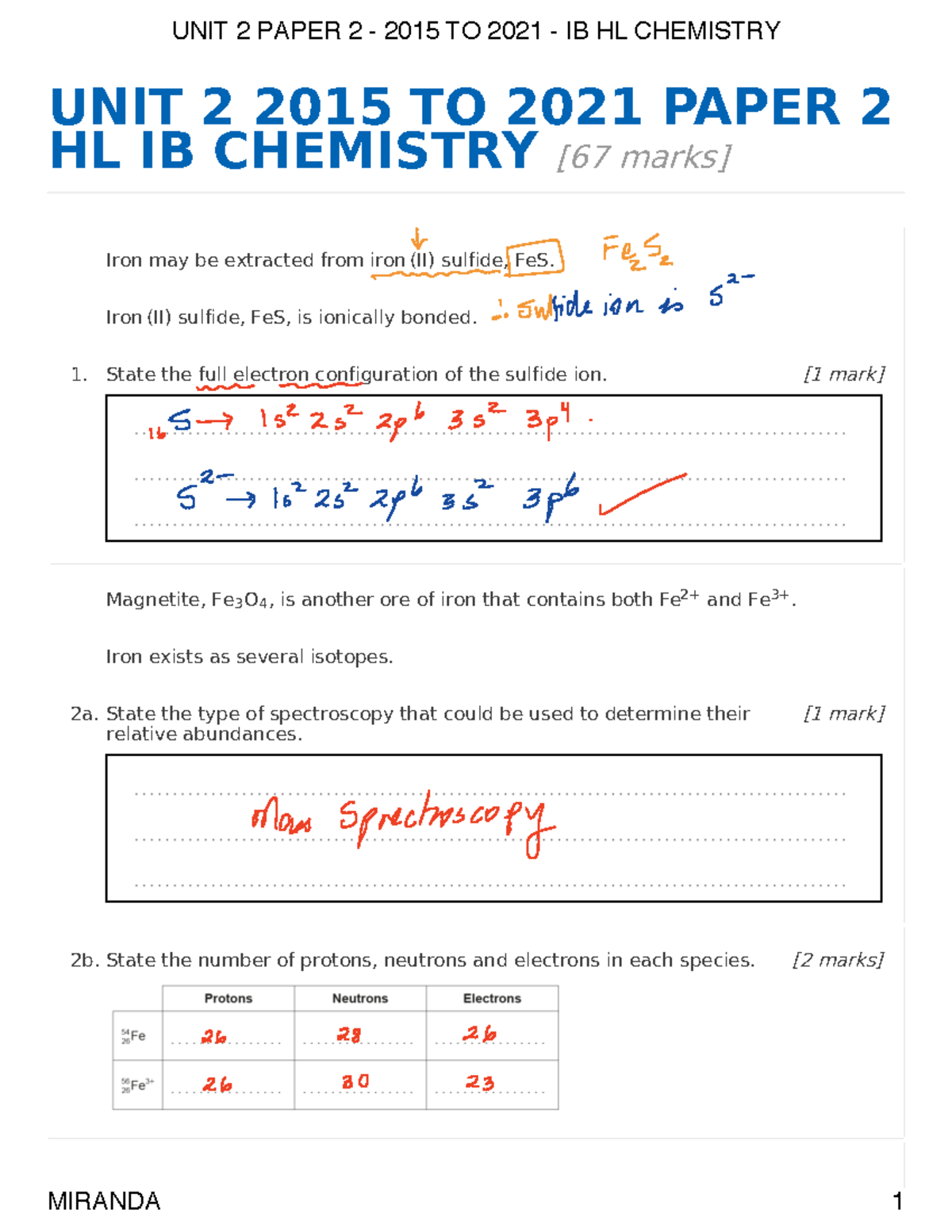 UNIT 2 2015 to 2020 Paper 2 HL Chemistry Solutions 2 - UNIT 2 2015 TO ...