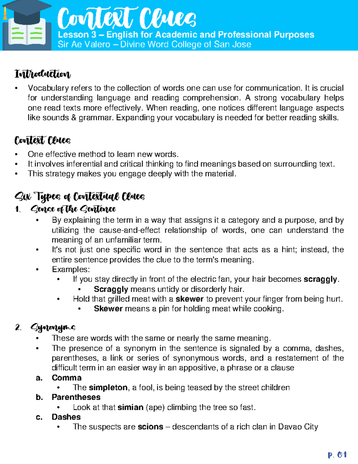 EAPP L3: Context Clues and Vocabulary Development - Studocu