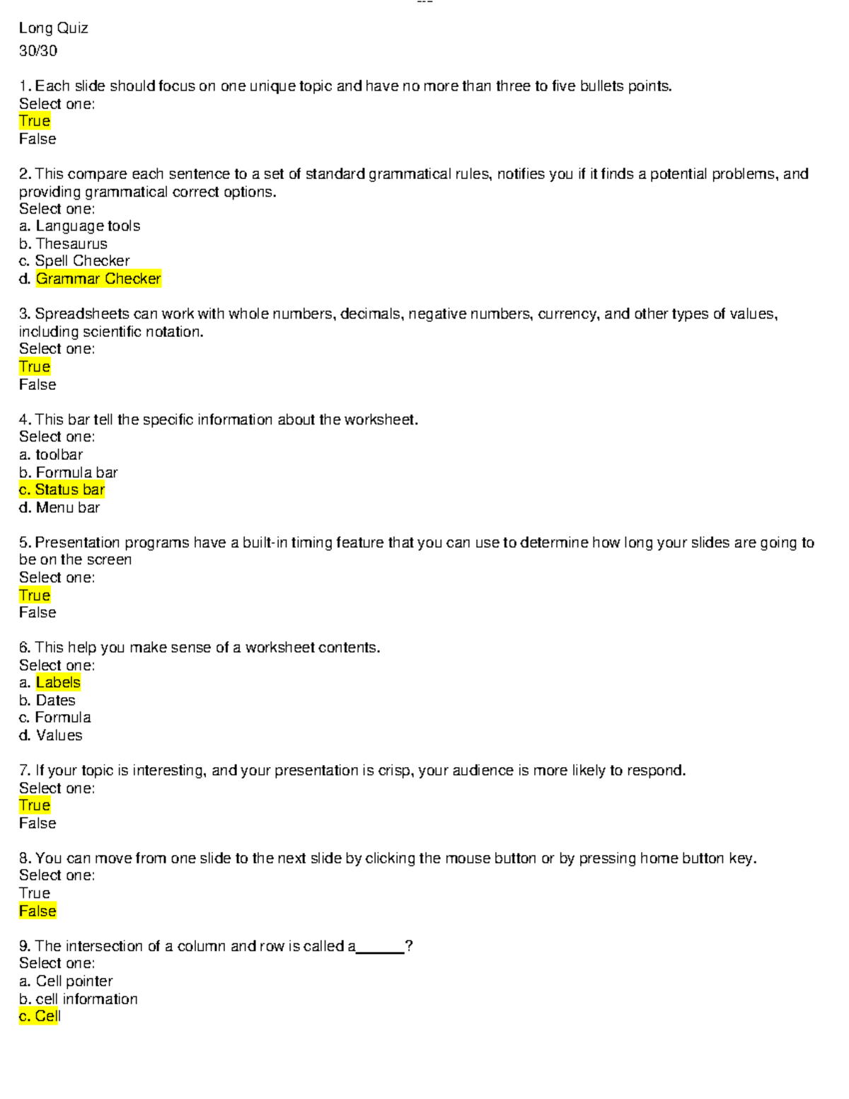 Fundamentals LQ: Long Quiz Questions and Answers Guide - Studocu