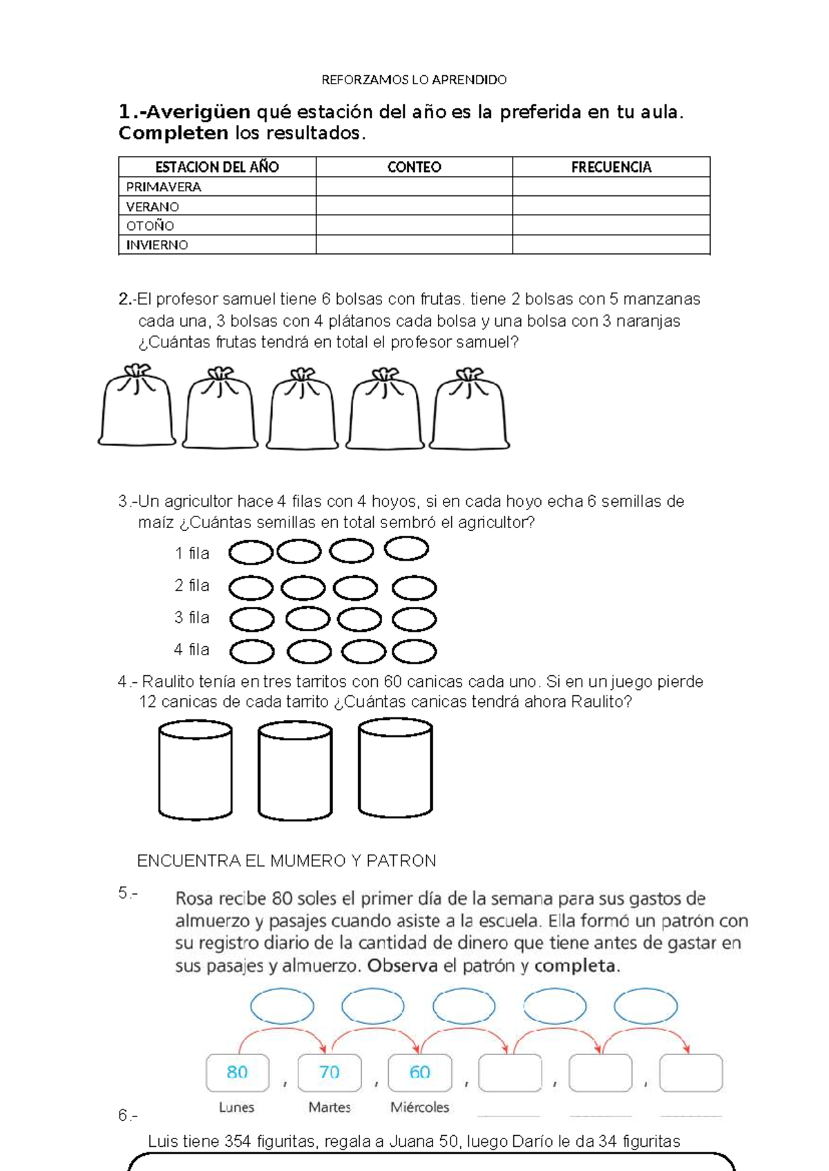 Reforzamos lo Aprendido: Actividades de Matemáticas y Estaciones del ...
