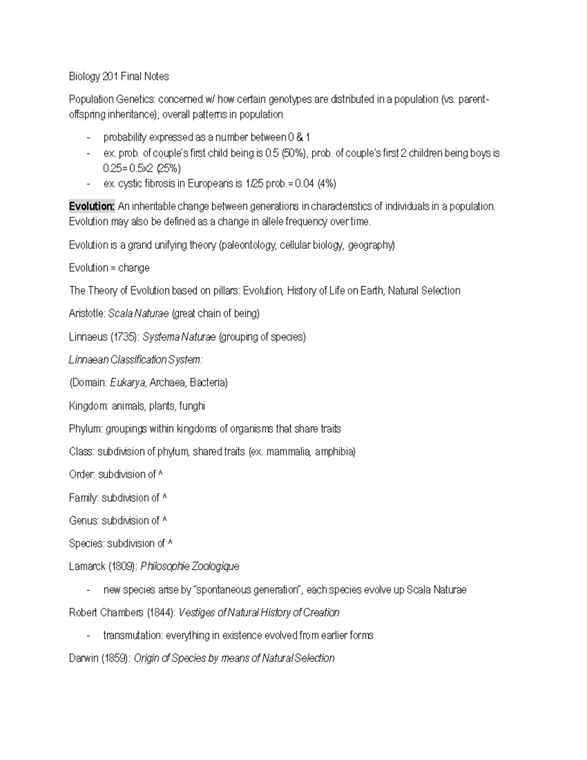 Biology 201 Final Exam Notes: Population Genetics & Evolution Concepts ...
