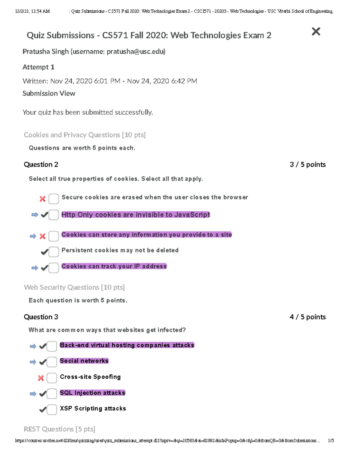 CS571 Fall 2020: Quiz Submissions for Web Technologies Exam 2 - Studocu