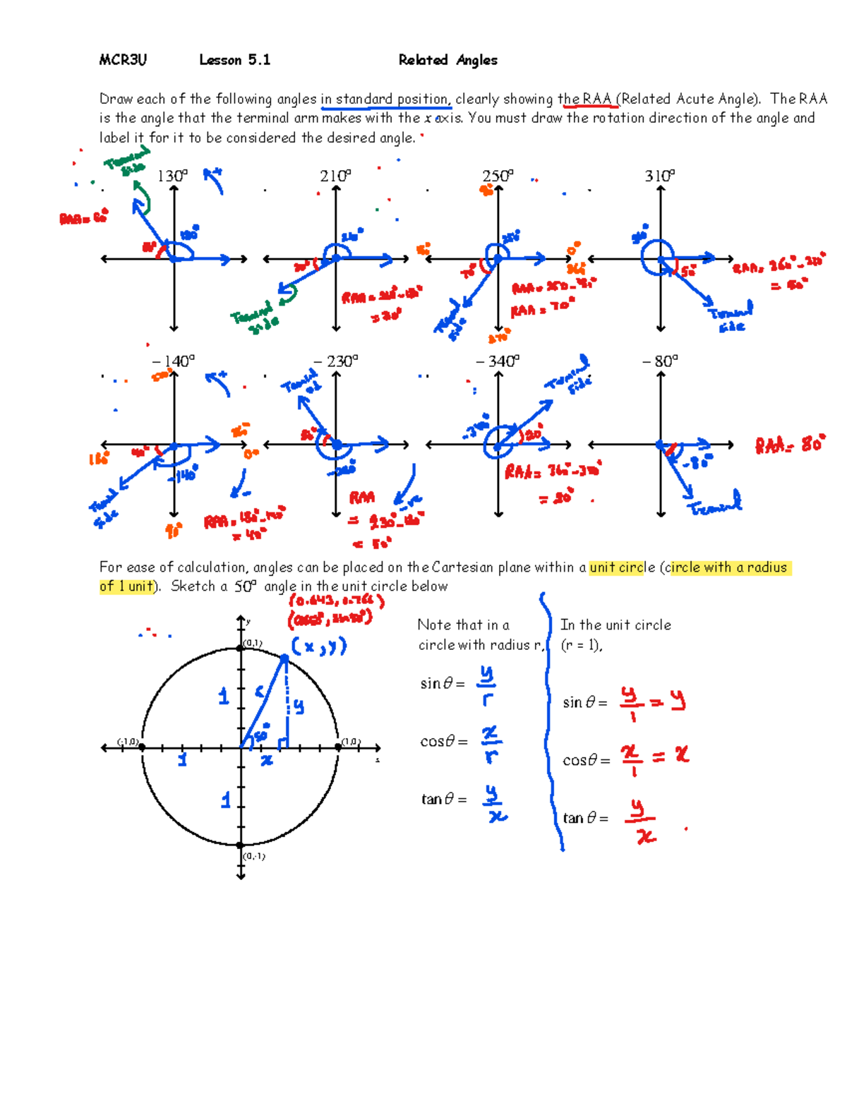 5.1 H Related Angles Notes - Copy - MCR3U Lesson 5. 1 Related Angles ...