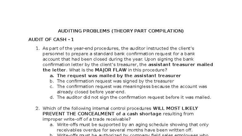 AUDIT 101: Compilation of Cash Audit Problems and Solutions - Studocu