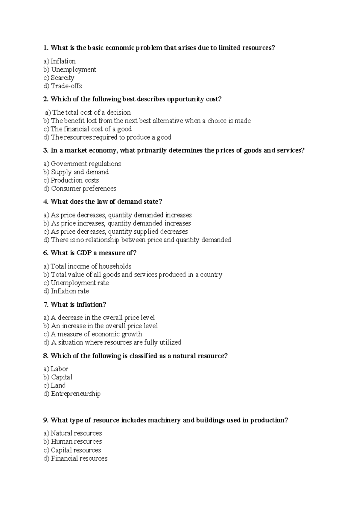 Intro to Eco Quiz: Key Concepts & Definitions - Studocu