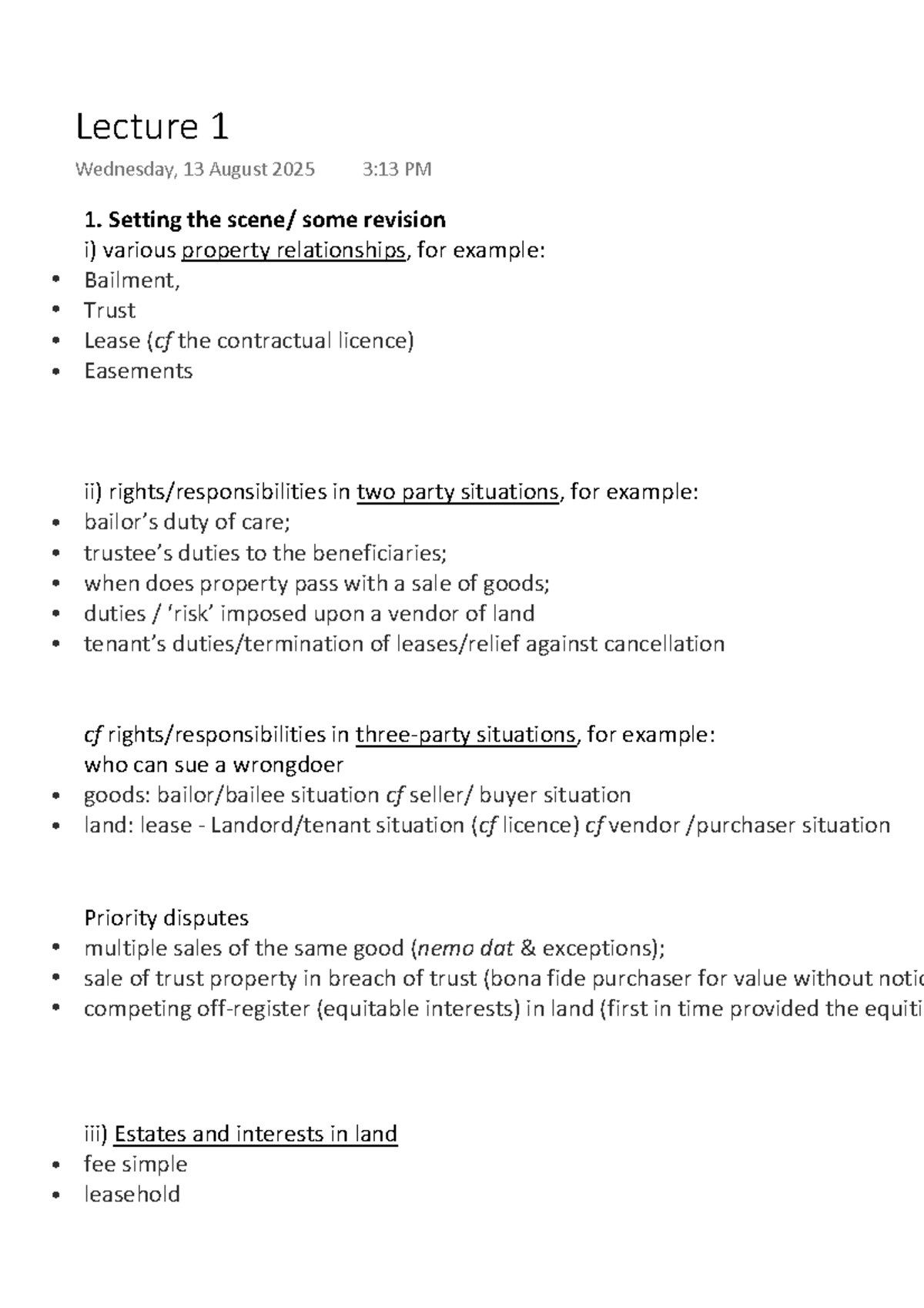 Property Law Lecture 1: Relationships, Interests & LTA 2017 Overview - Studocu