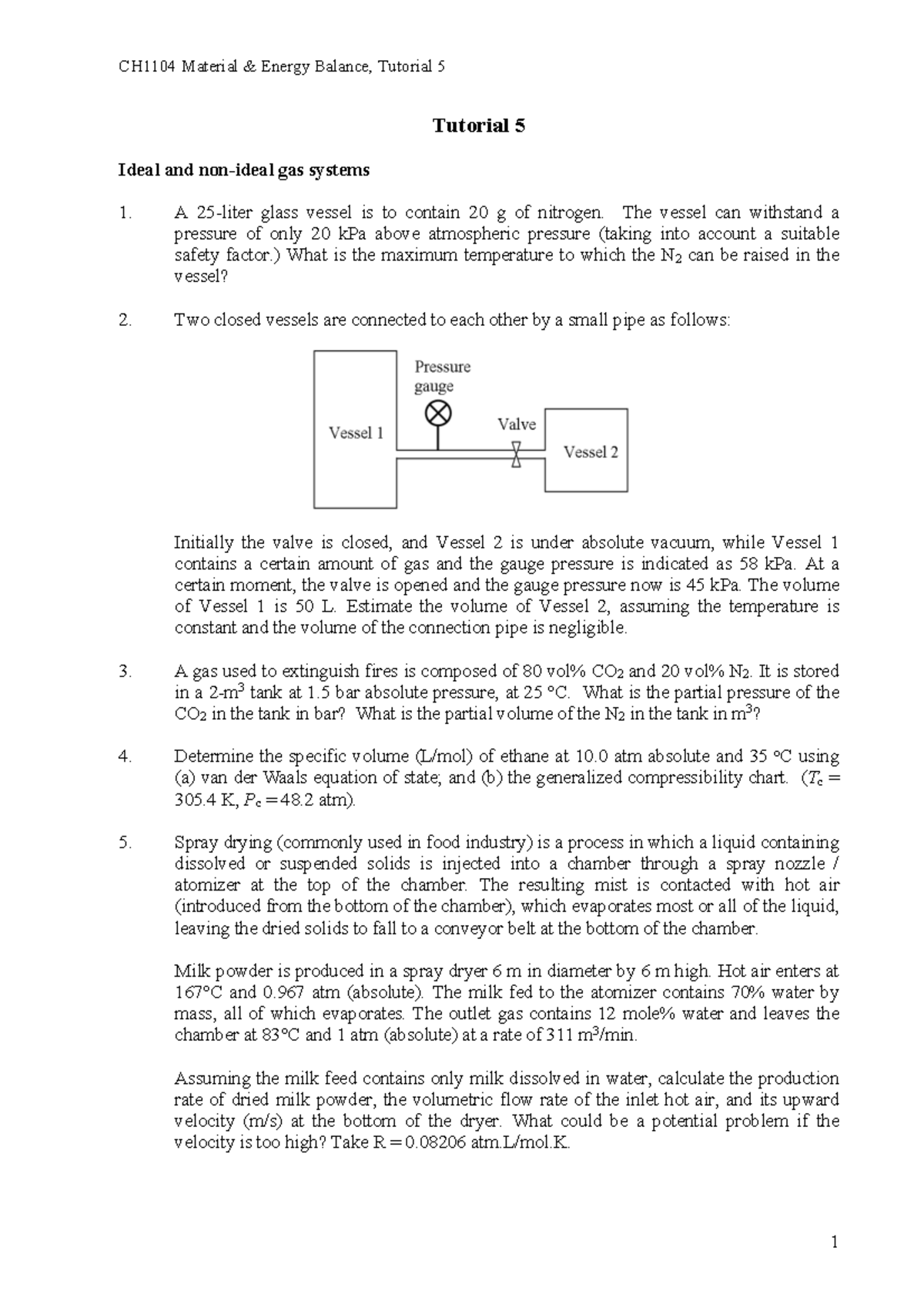CH1104 MB Tut 5 Q&A 2025 - tutorial 5 - MB - CH1 104 Material & Energy ...