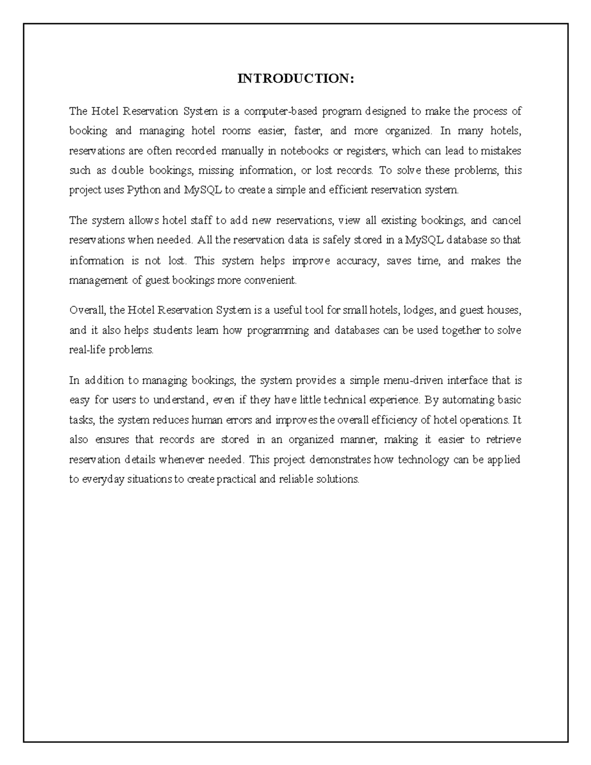 CS Project: Hotel Reservation System Overview and Features - Studocu