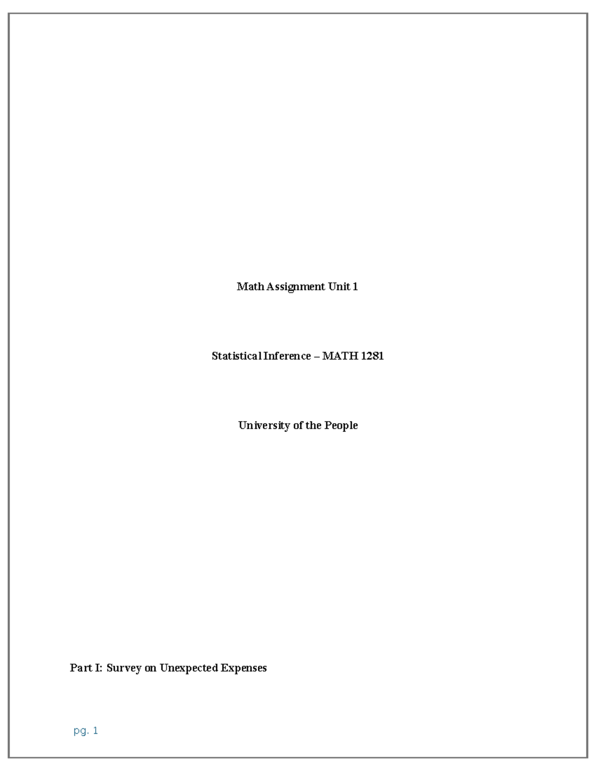 Math Assignment Unit 1 - MAT 1281 - Math Assignment Unit 1 Statistical ...