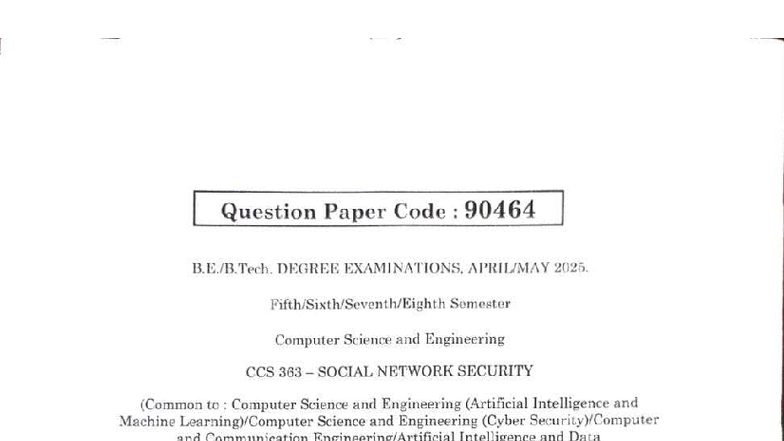 CCS 363 Social Network Security Question Paper 2025 - Degree Exams ...