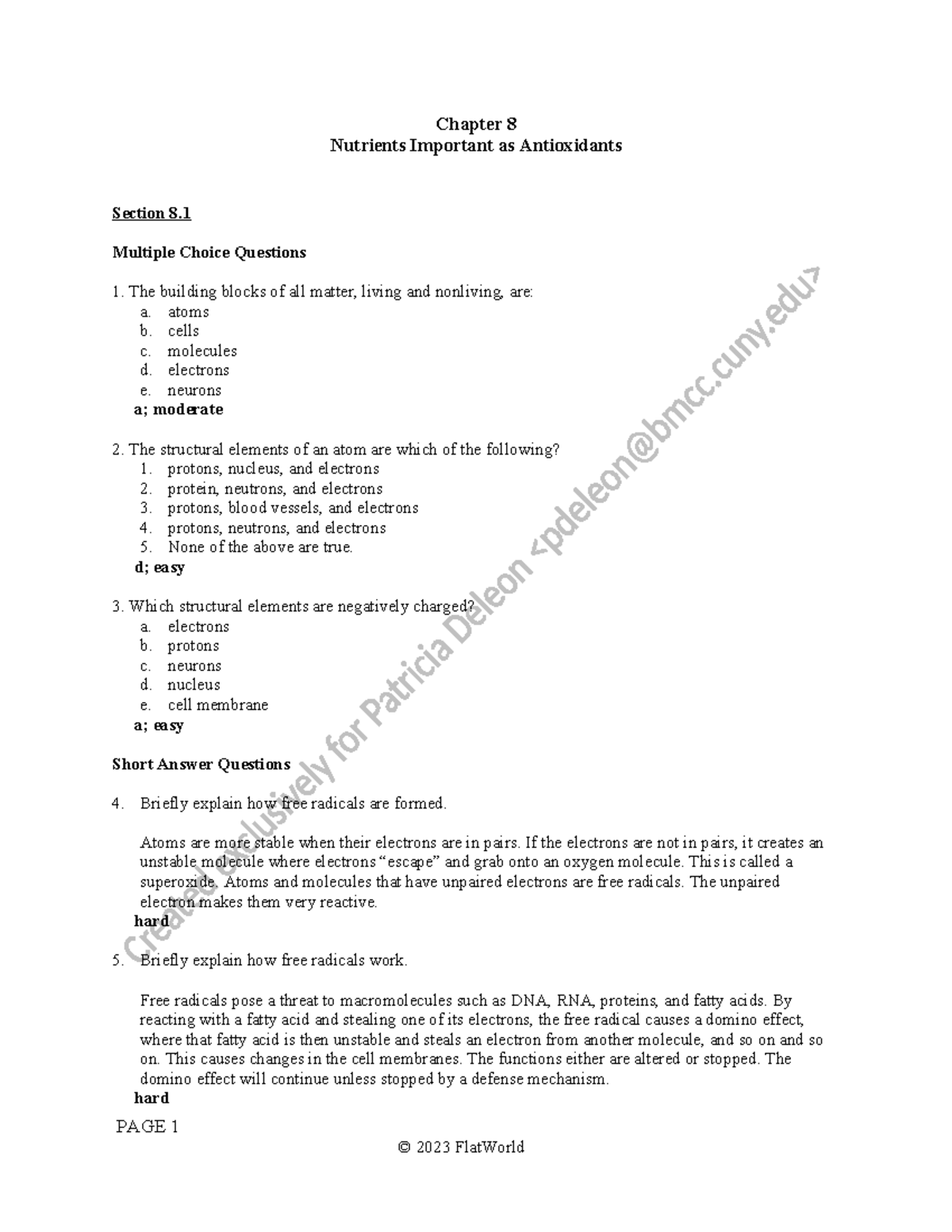 Chapter 8: Nutrients as Antioxidants - MCQs & Short Answer Qs (81 ...