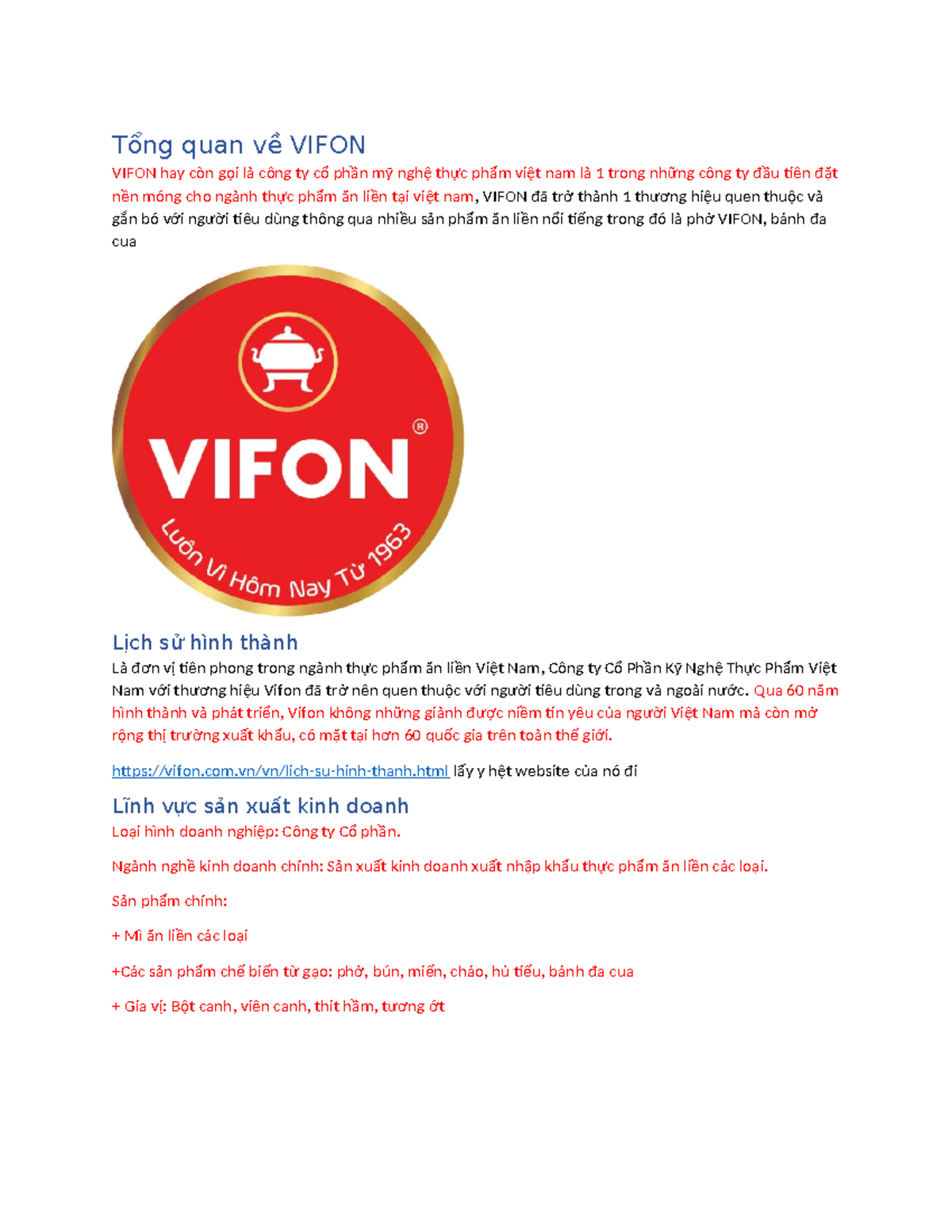 Vifon - 1111 - Tổng quan về VIFON VIFON hay còn gọi là công ty cổ phần ...