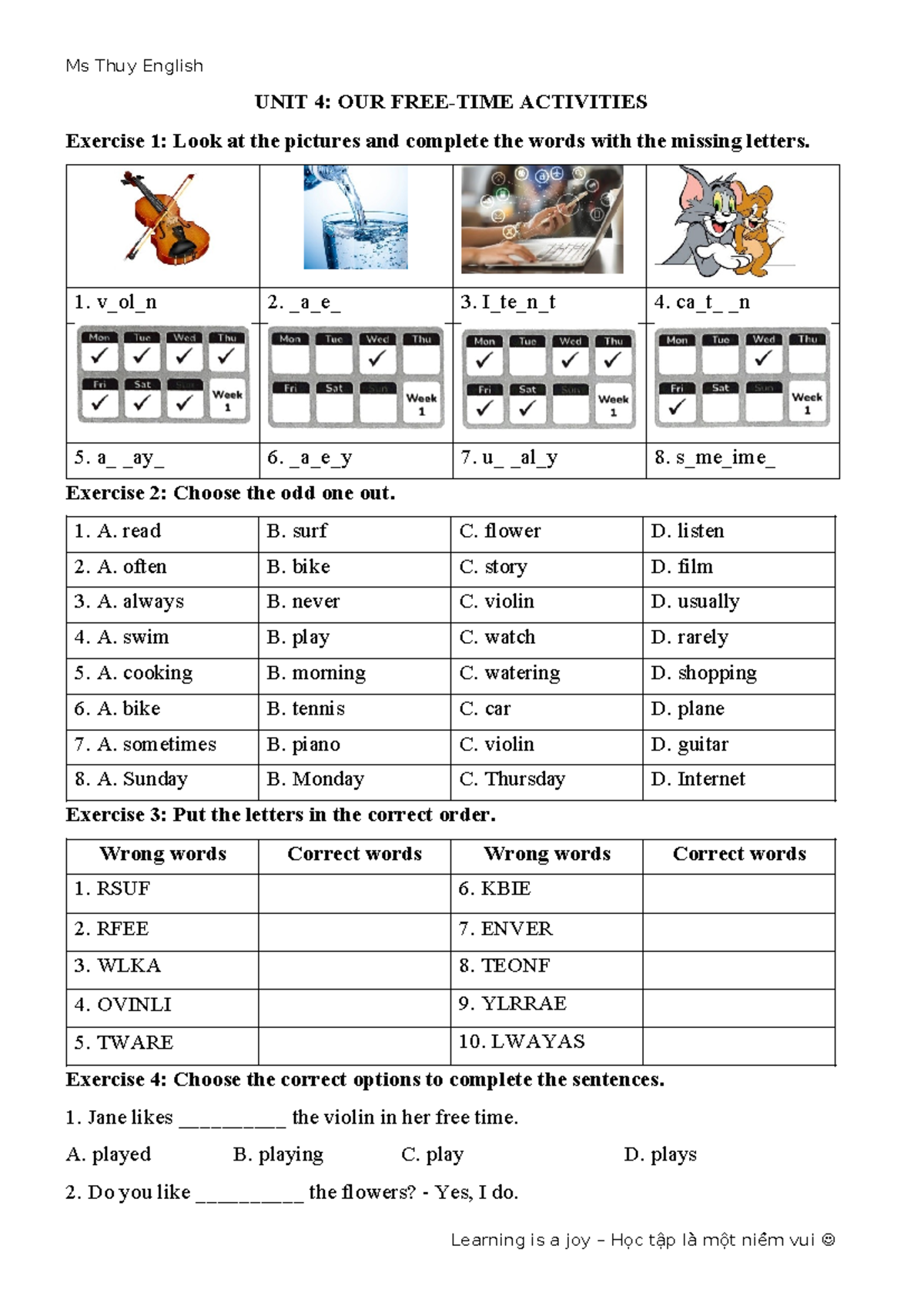 BT UNIT 4: English Worksheet Activities and Exercises - Studocu